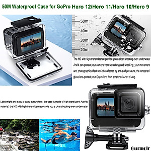 Gurmoir Accessories Kit Set for Gopro Hero 12/Hero 11/Hero 10/Hero 9 Black, Waterproof Housing Case+3Filters+Screen Protector Bundle for Go pro 12 11 10 9 Accessory(PT06)