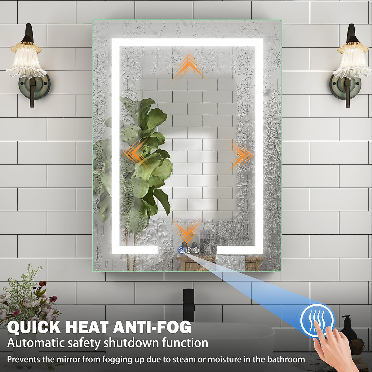 Klajowp LED Lighted Bathroom Medicine Cabinet with Mirror, 24x32 Inch Medicine Cabinet with Mirror, Recessed or Surface Bathroom Medicine Cabinet with Lights, Medicine Cabinet Mirror Black, Anti-Fog