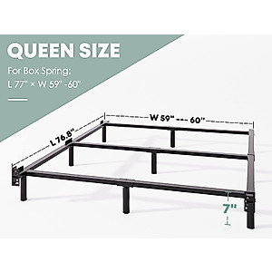 VTWAZAST Queen Size Bed Frame, 7 Inch Metal Heavy Duty Base for Box Spring, 9-Leg Support, Non-Slip, Noise-Free, Easy Assembly, Black