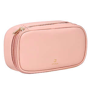 Relavel Makeup Bag, Small Travel Cosmetic Bag for Women, Portable 2 Layer Makeup Brushes Holder Bag, Toiletry Bag, Compact Cosmetic Case Organizer for Christmas, Pink
