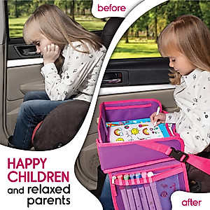 ECOFANTASY 2 PK Kids Travel Tray w/Dry Erase Top - Car Seat Travel Tray Table for Toddler - Travel and Road Trip Essentials Kids - Car Lap Desk with Storage