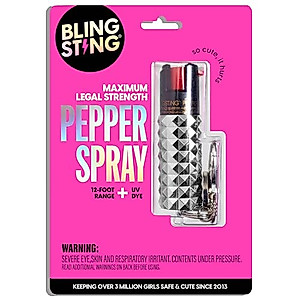 BLINGSTING Pepper Spray - Professional Grade, Maximum Strength with 1.4 Major Capsaicinoids & 12ft Effective Range - Silver, 1 Count