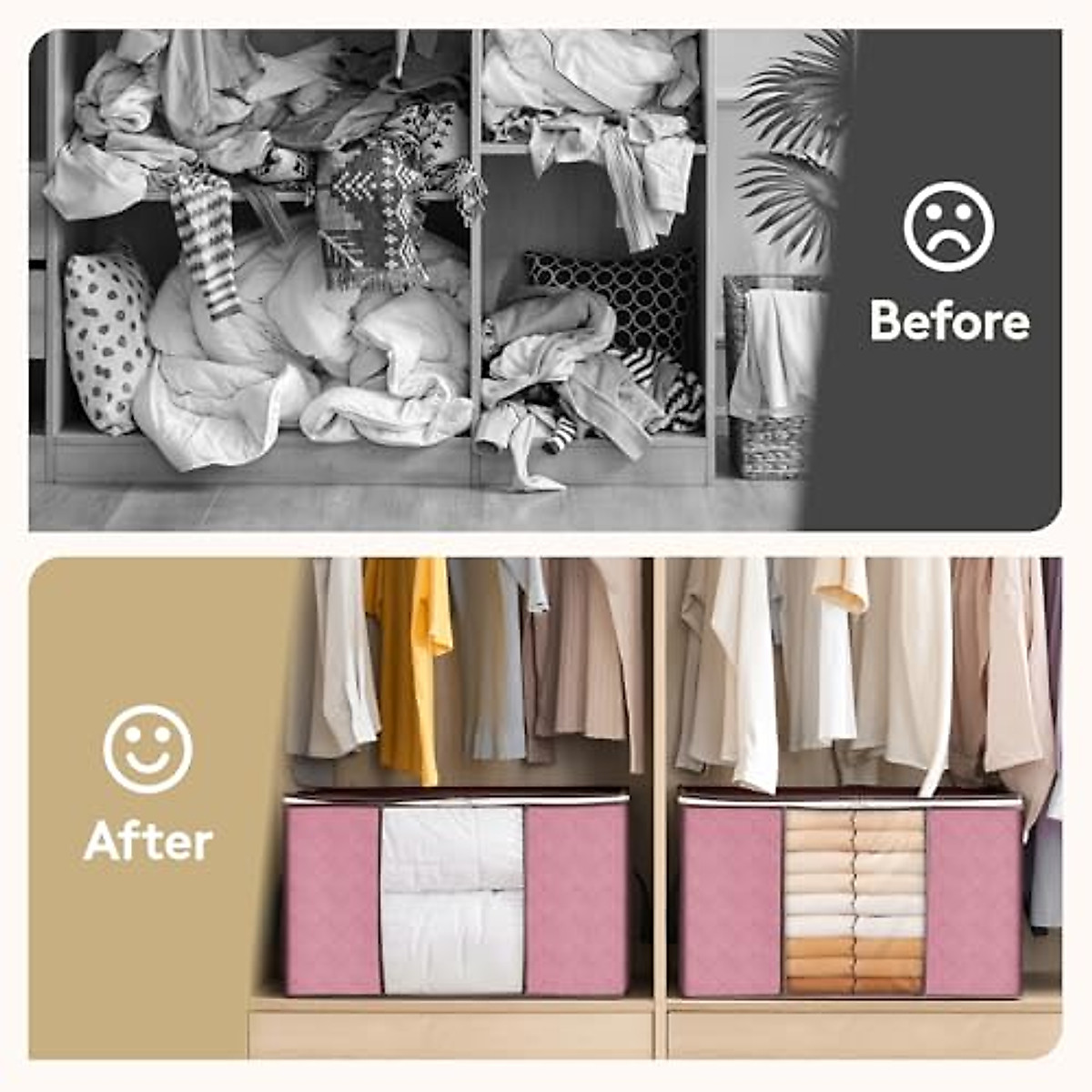 Lifewit 90L Large Storage Bags, 6 Pack Closet Organizers and Storage, Clothes Storage Bins with Lids, Foldable Storage Containers with Reinforced Handles for Clothing, Blanket, Bedding, Comforter Pink