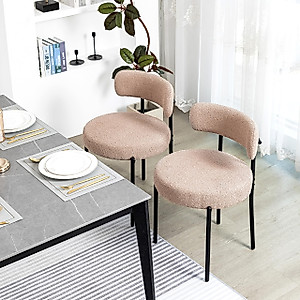 DYHOME Kitchen Chairs Mid-Century Modern Dining Chairs Set of 2, Kitchen Dining Room Chairs, Boucle Upholstered Wishbone Dining Chair, Camel Color