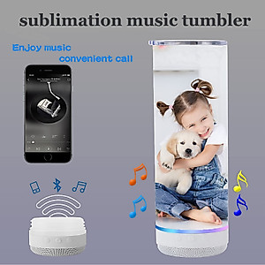 INSTOME Music Speaker Tumbler,Straight Music Tumbler with Straw and Lid,Speaker Tumbler Cup with Detachable LED Light for Valentine's,Father's Day,Mother's Day,Birthday Gift (20oz, bse)