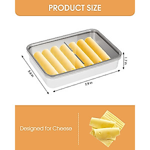 LayaVilla 1PCS Cheese Container for Fridge, 304 Stainless Steel Deli Meat Container for Fridge with Ridged Bottom, Food Storage Containers with Lids (1PCS Cheese Container- 27 FL OZ)