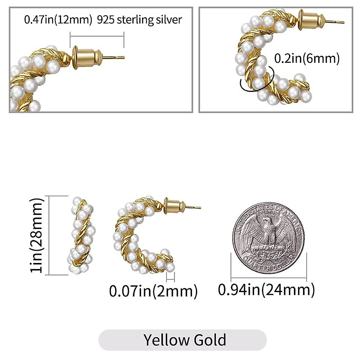 Surrounded Forest Faux Pearl Hoop Stud Earrings Twisted Rope Round Hoop Earrings for Women Lightweight Pearl Drop Earrings