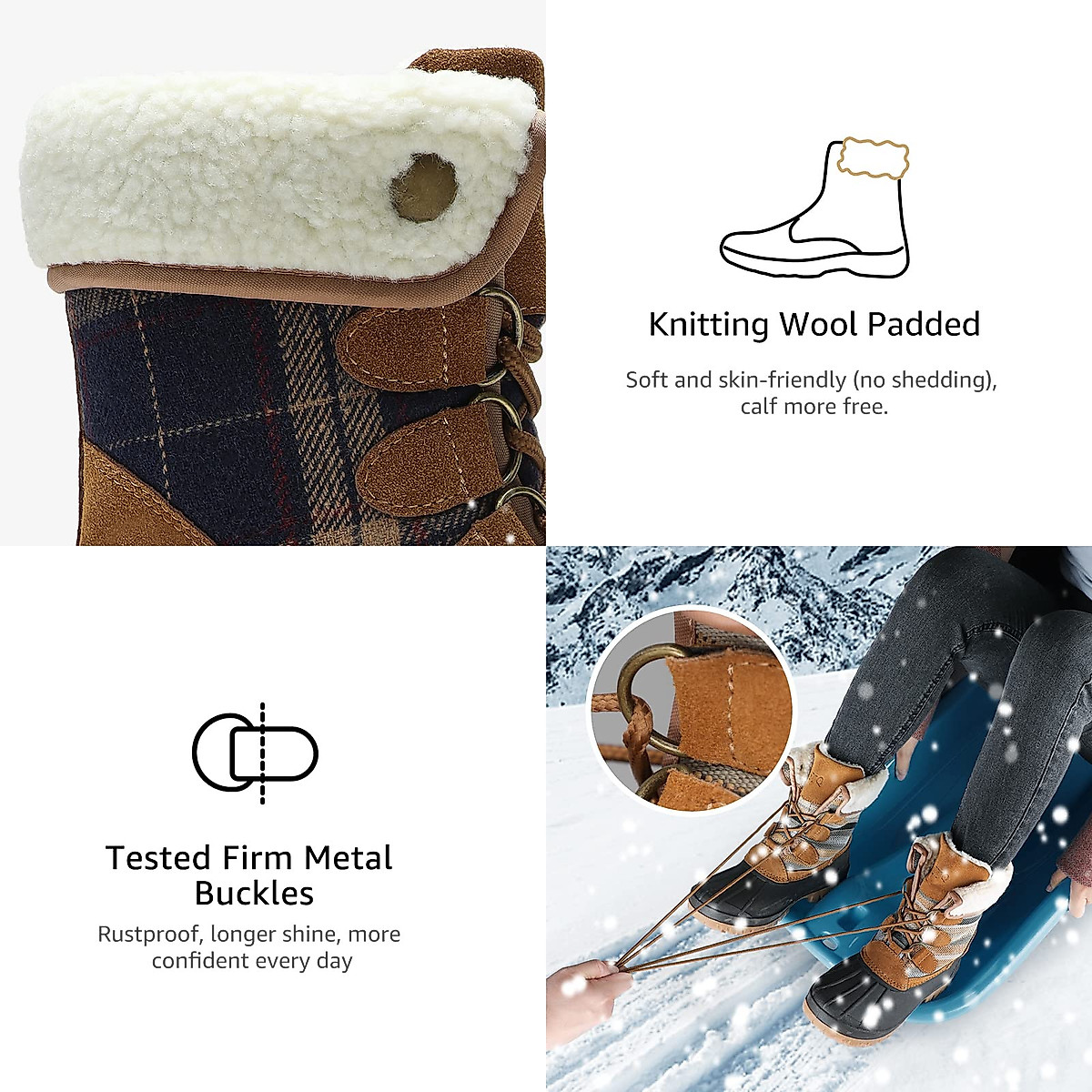 STQ Womens Insulated Winter Snow Boots Waterpoof Duck Boots Navy/Tan 9 M