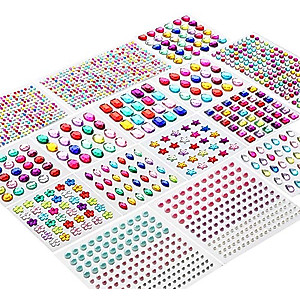 Jewel Gem Sticker 1852Pcs Self Adhesive Craft Stickers Rhinestone Bling Jewels Sticker for Makeups/DIY Nail/Body/Phone Decoration, 16 Sheets