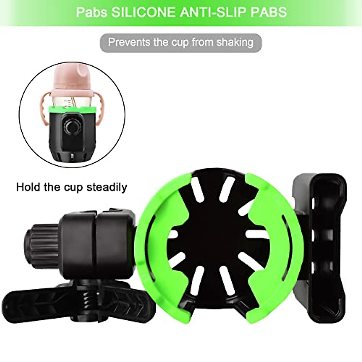 Universal Stroller Cup Holder with Phone Holder - 2-in-1 Fit for Uppababy Doona Nuna Jogger Graco Britax Bugaboo and More, Wheelchair Walker Bike Accessories, Gifts for Women Mom Men, Green