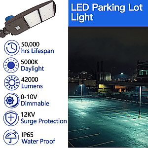 OSTEK 300W LED Parking Lot Light, 5000K 42000LM LED Shoebox Lights with Slip Fitter Mount- Dusk to Dawn Outdoor Area Pole Street Light, 20KV Surge Protection, AC100-277V, UL&DLC Listed