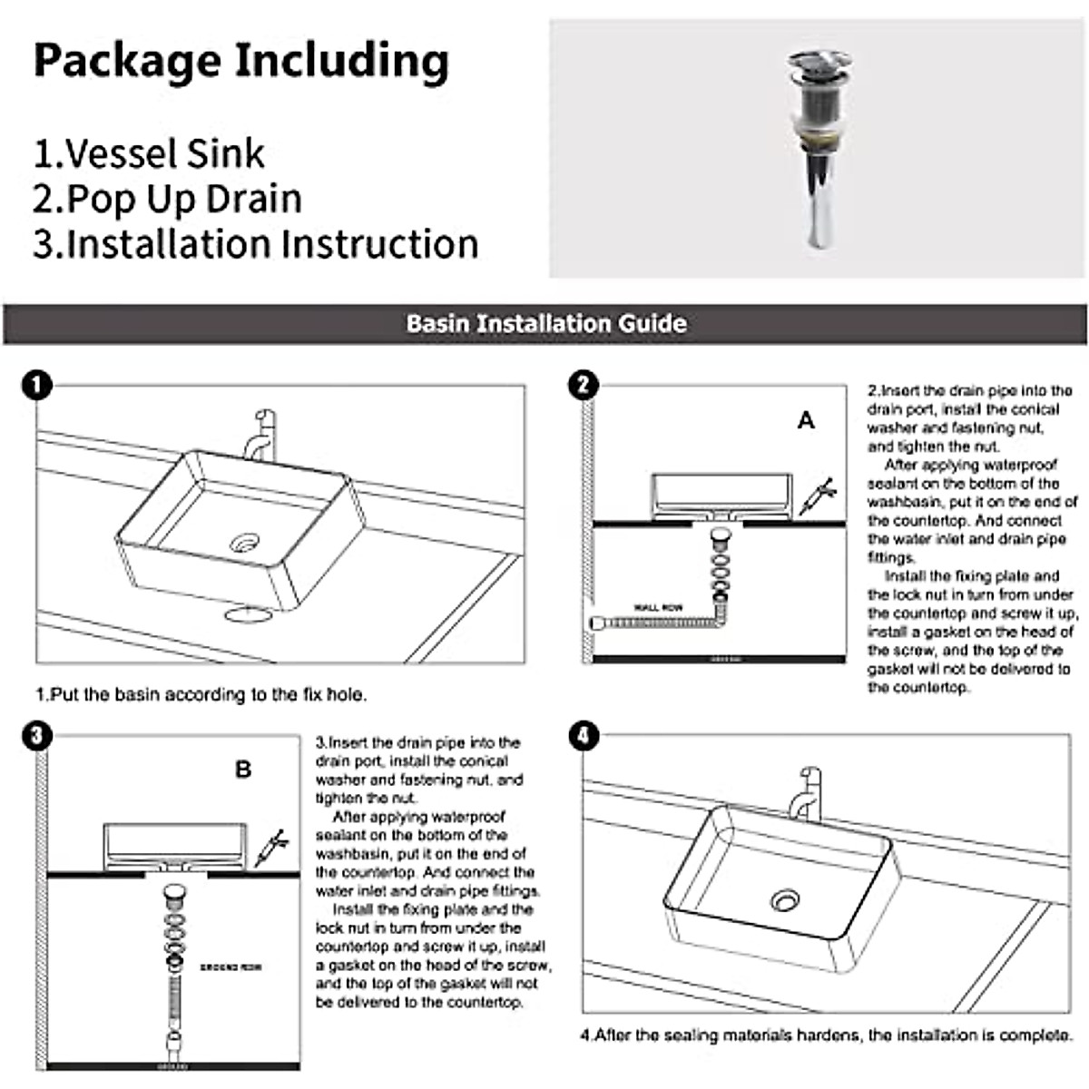 Cpingao Bathroom Vessel Sink Quartz Stone Vanity Sink Above Counter Bathroom Sink for Cabinet, Lavatory, Hotel Art Basin, Home Washing Basin with Pop Up Drain, Solid Surface Material in Matte Gray