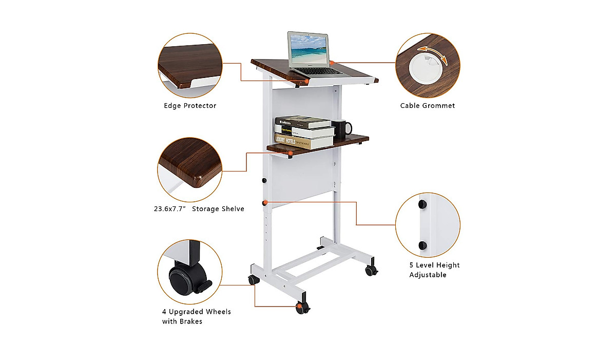 Bonnlo Mobile Lectern Stand with Wheels | Adjustable & Portable