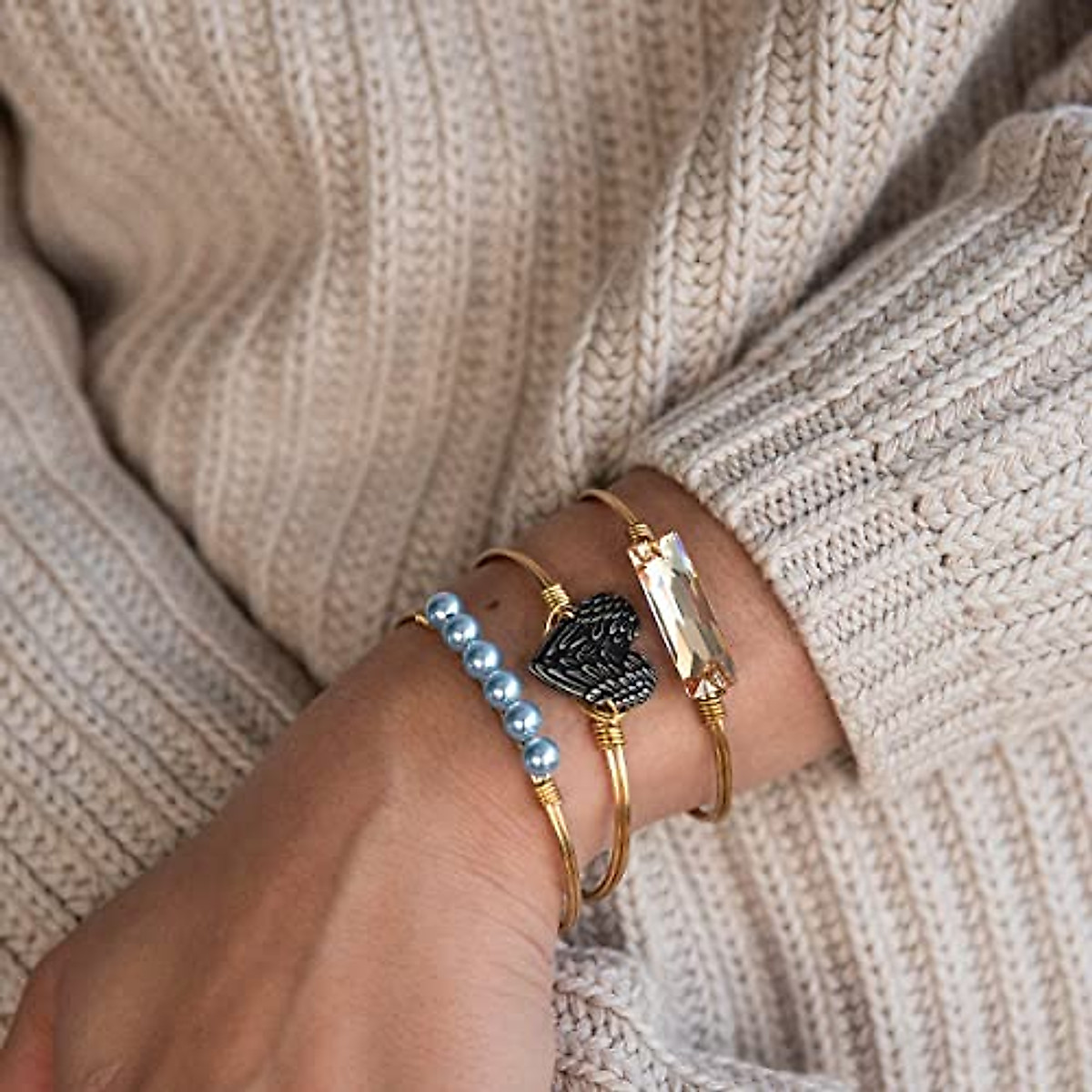 Luca + Danni Angel Wing Heart Bangle Bracelet For Women - Brass Tone Size Regular Made in USA