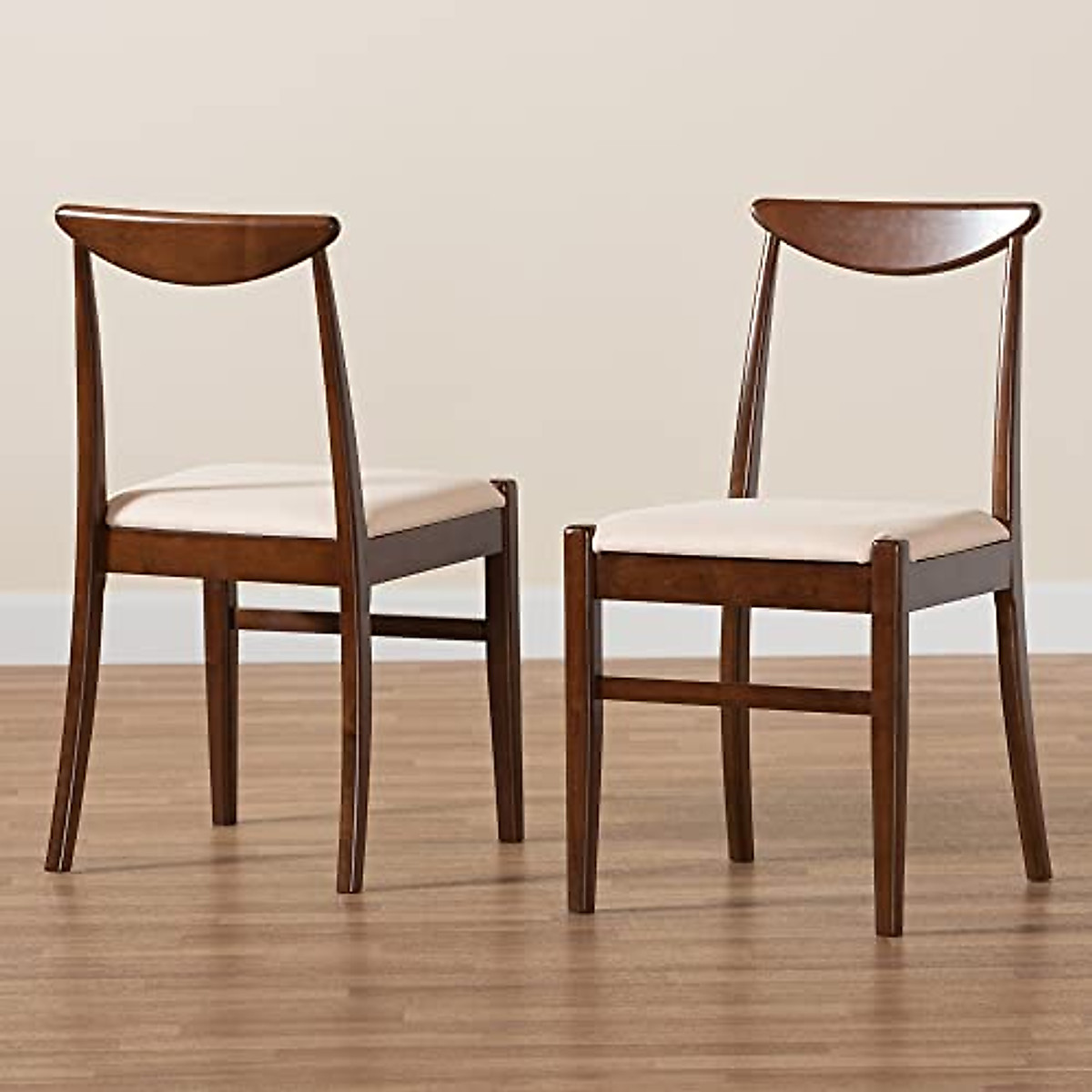 Baxton Studio Delphina Mid-Century Modern Cream Fabric and Dark Brown Finished Wood 2-Piece Dining Chair Set