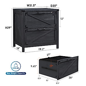 JXQTLINGMU 2 Drawer Farmhouse File Cabinet, Lateral Filing Cabinet with Lock for Home Office, Compatible Legal Letter A4 F4 Size, Black