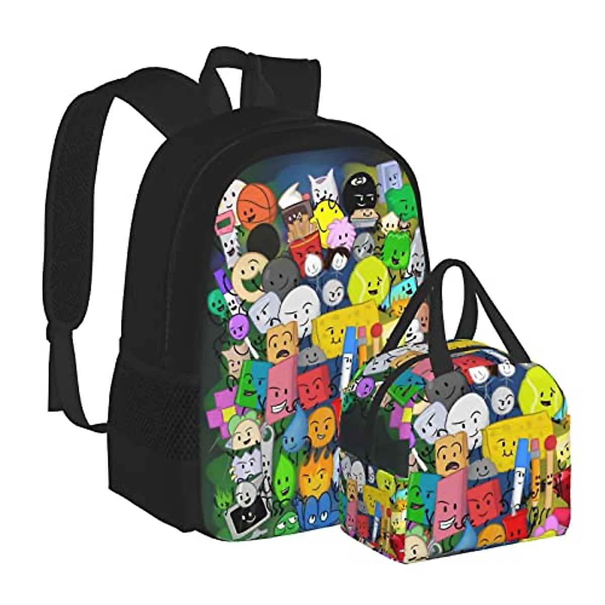 MXSLOVE Casual 2 Pieces Backpack Set, Battle for Bfdi Shoulder Bookbag Travel Bag with Lunch Tote