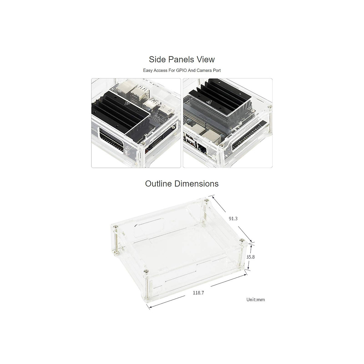 Waveshare Jetson Nano Acrylic Case Specialized for Jetson Nano 2GB Developer Kit Precise Opening Design Easy Access for GPIO and Camera Port