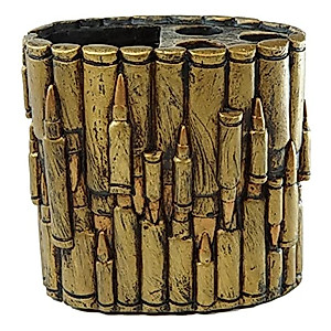 Ebros Gift Rustic Western Military Style Spherical Rifle Ammo Rounds Shells Gold Tone Bullets Bathroom Accessory (Liquid Soap Pump Dispenser, Tumbler Cup, Soap Dish and Toothbrush Holder Set of 4)