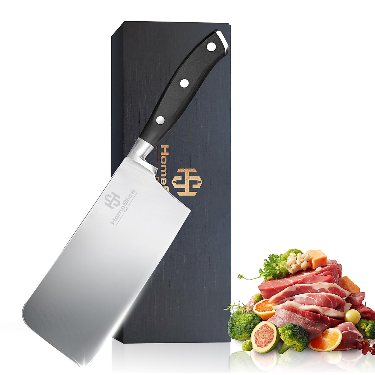 HomeSlice Co. Cleaver knife 6 Inch Meat Cleaver - High Carbon Steel Butcher Knife With High Strength And Lightweight Abs Handle- Razor Sharp Kitchen Appliance for Easier Slicing And Butchering