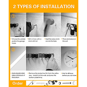 2 Pack Broom Holder Wall Mount with 13" Heavy-duty Storage Strap Bundle - 5 Racks and 4 Hooks Broom Hanger Wall Mount, Mop and Broom Holder Wall Mount, Self Adhesive, Heavy Duty, Stainless Steel