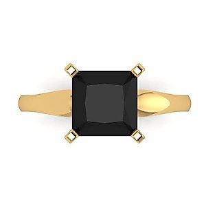 2.50ct Princess Cut Solitaire Natural Black Onyx Excellent Engagement Bridal Promise Anniversary Ring 18K Yellow Gold 5.5