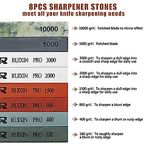 RUIXIN PRO 8 Pcs Knife Sharpening Stones for RUIXIN PRO RX-008 RX-009 Knife Sharpener Fixed-Angle Kit, Professional Whetstone Set Without Base: 180/400/800/1500/2000/3000/5000/10000 Grit