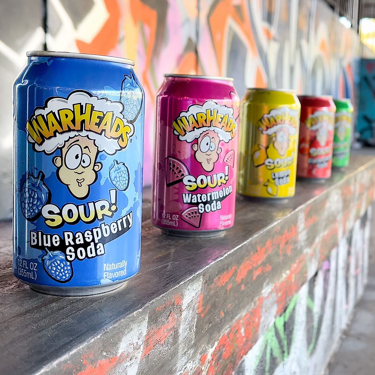 WARHEADS SODA - Sour Fruity Soda with Classic Warheads Flavors – Perfectly Balanced Sweet and Sour Soda - Warheads Candy Throwback Treat, Soda, Cocktail Mixer, Pack of 5, 12oz Cans (Sampler Pack)