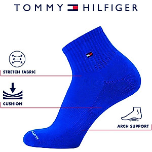 Tommy Hilfiger Men's Athletic Socks - Performance Cushion Quarter Cut Ankle Socks (6 Pack)