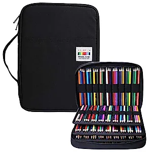 BOMKEE Pencil Case for Adults 220 Slots Pencase Colored Pencils Gel Pen Organizer Bag with Zipper for Student Artist Handy Glitter Gel Pens, Refills, Waterproof Coloring Holder Pencils Case(Black)