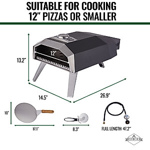 Hike Crew 12” Outdoor Propane Pizza Oven | Compact, Portable Personal Pizza Maker for Camping Kitchen with Flame Control Knob, Pizza Stone, Cutter, Peel, Thermometer, Gas Regulator, Hose & Carry Bag