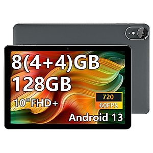 JUNINKE 10 inch Tablet Android 13 Tablets, 8GB RAM 128GB ROM 1TB Expand, 1280x800 IPS HD Screen, Quad Core Processor, WIFI6, Dual Camera, 6000mAh, BT, Ablet PC (Black) (K12)