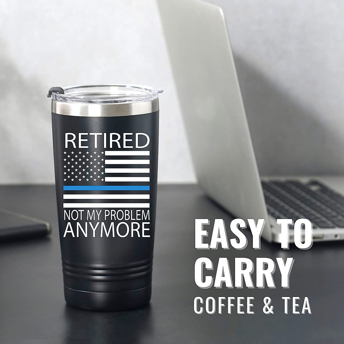 Onebttl Police Officer Retirement Gifts, Gifts for Retired Police Officers Men, Law Enforcement, Correctional Officer, Cops, Stainless Steel Tumbler Travel Mug Cup - 20 oz Black