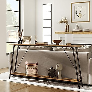 YATINEY 71" Console Table, Narrow Entryway Table, Extra Long Sofa Tables, Industrial Hallway Table for Entryway, 2-Layer Console Sofa Table Behind Couch, Rustic Brown and Black CT18BR