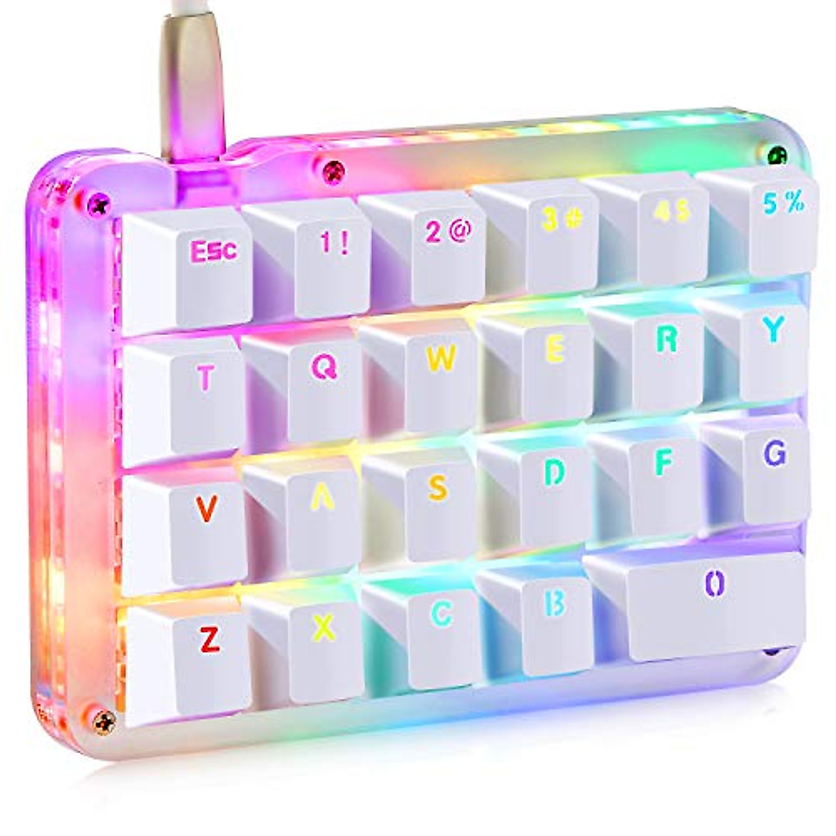 Koolertron One Handed Macro Mechanical Keyboard, Portable Mini One-Handed Mechanical Gaming Keypad 23 Fully Programmable Keys (RGB Backlit/Blue switches)