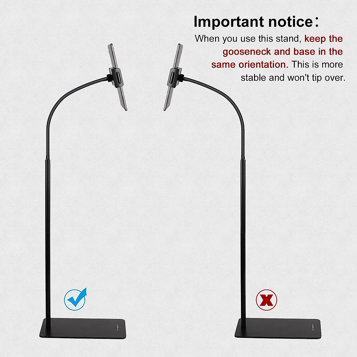 PHOPIK iPad Floor Stand, Height Adjustable, Heavy Duty Aluminum Alloy, Fits Devices 4.3-9.8 Inches, Stable Tablet Holder for Home, Office, Classroom