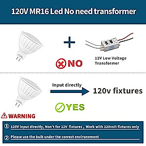 GU5.3 Base LED Light Bulb Dimmable 5W Spotlight,50W Halogen Equivalent, 120V MR16 Bi-Pin Base Warm White 2700K, Flood Light Bulb for Accent Lighting, Display Lighting, Track Lighting(Pack of 10)