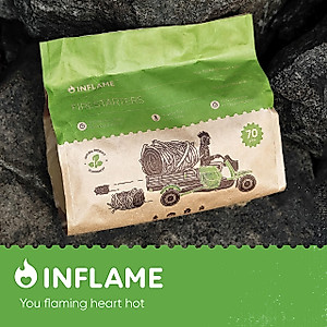 Inflame Fire Starters 70 pcs Fire Starters for Campfires, Grill, BBQ, Fireplace, Woodstove - Charcoal Starter - Waterproof, Weather-Resistant - Natural Wood Fireplace Starters