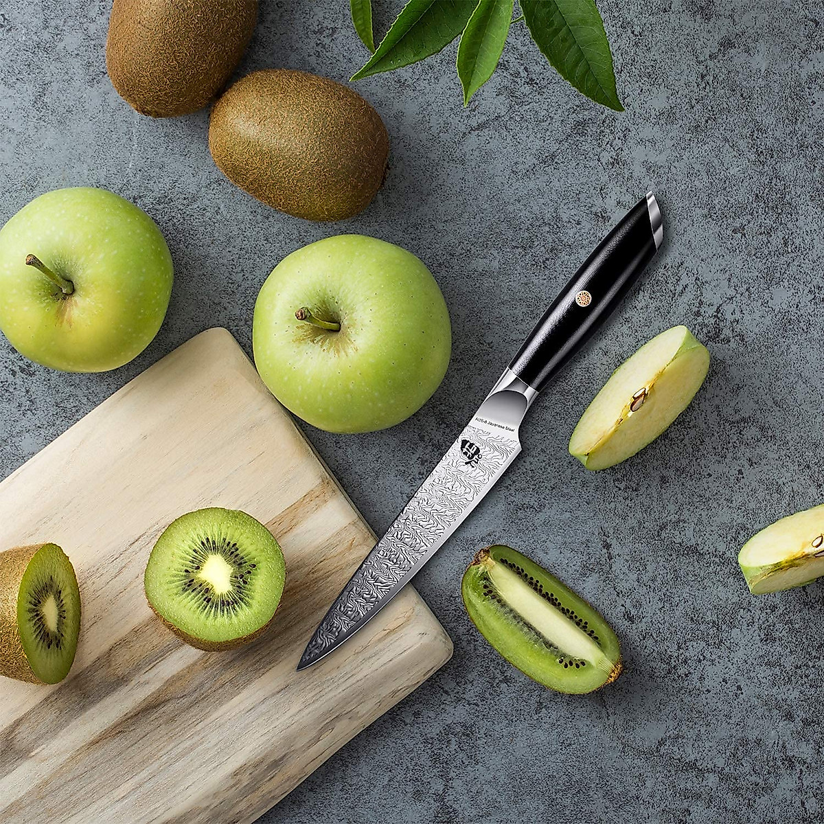 TUO Kitchen Utility Knife, 5 inch Paring Knife, Forged AUS-8 Japanese Steel, Non-Serrated Steak Knife, Ergonomic G10 Full Tang Handle with Gift Box, Falcon S Series