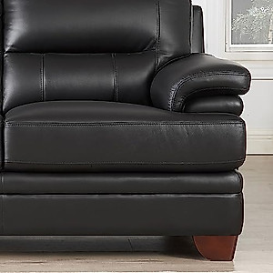 Hydeline Luxor Top Grain Leather Sofa Couch, 88", Black, Memory Foam and Springs Seating, Memory Foam and Springs Seating