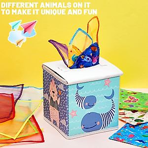 Civaner Baby Tissue Box Toy Montessori Toys for Babies 6-12 Months Cute Crinkle Soft Infant Sensory Toys for Baby Toddlers Boys Girls Educational Sensory Early Learning Gifts