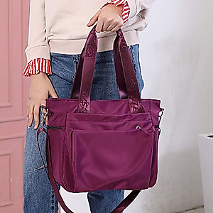 YANAIER Women Nylon Tote Bag Waterproof Multi-function Shoulder Handbag Lightweight Travel Messenger Bags Purple