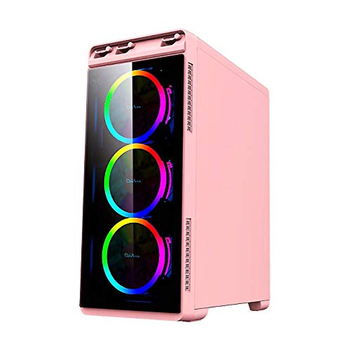 Apevia Aura-S-PK Mid Tower Gaming Case with 2 x Full-Size Tempered Glass Panel, Top USB3.0/USB2.0/Audio Ports, 4 x RGB Fans, Pink Frame