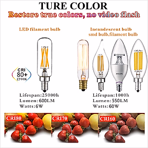 LiteHistory LED Bulb Dimmable 6W Equal Warm White 2700K T6 T25 E12 Candelabra Bulb 60 watt for Chandeliers,Ceiling Fan,Pendant,Wall sconces AC120V 600LM e12 Light Bulb 6Pack