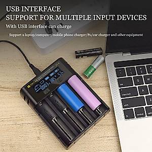 JIECAN LCD Universal Battery Charger, 4 Bay AA AAA Battery Charger,USB High-Speed Charging, Independent Slots, Smart Fast Charging Battery Charger for 3.7V Ni-MH Ni-CD AA AAA Rechargeable Batteries