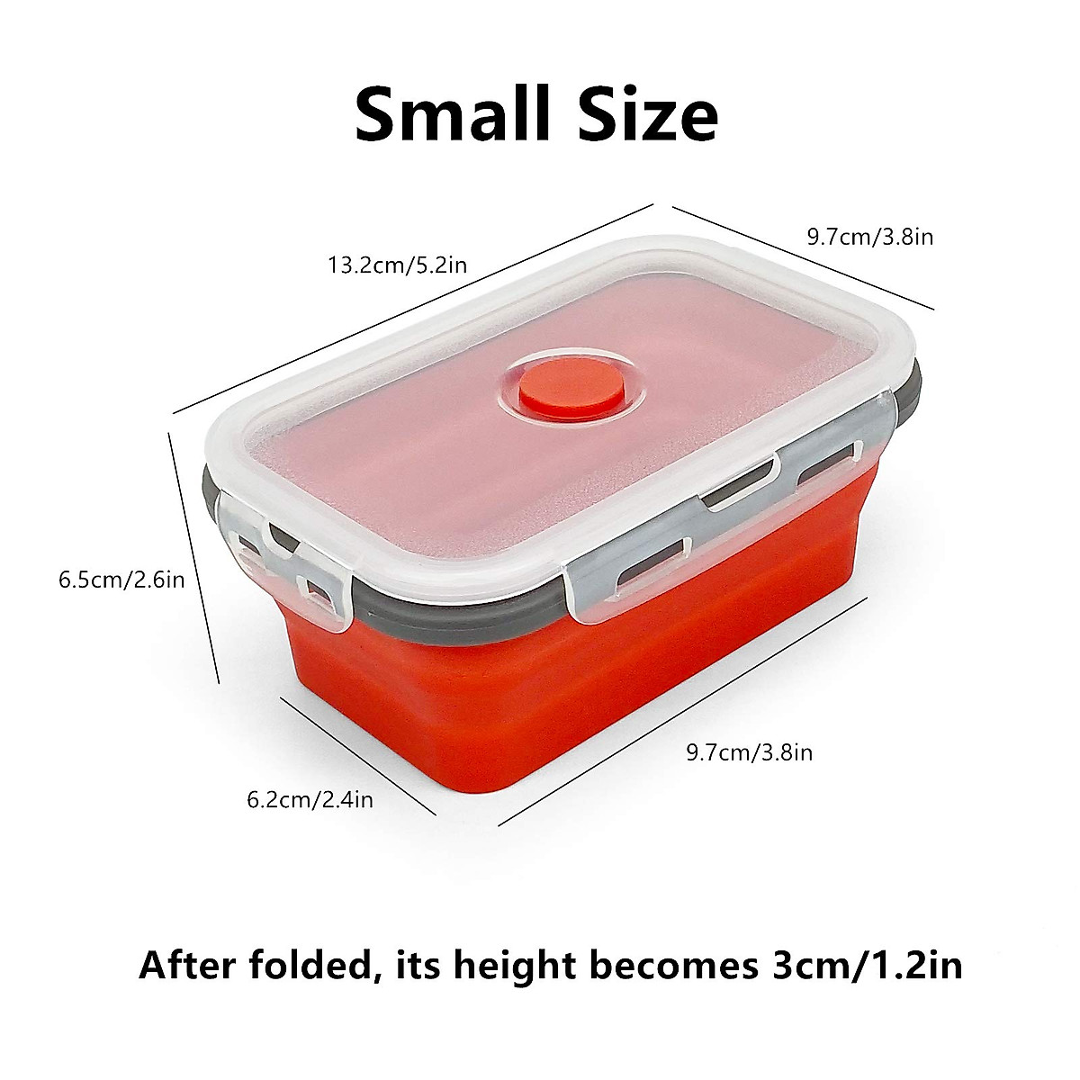CCyanzi 3piece Collapsible Food Storage Containers with Lids, Silicone Lunch Container, Microwave & Freezer Safe, Space Saving for Kitchen Cabinet and Camping Backpack,(red gray)