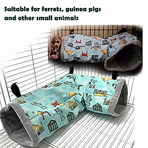 Ferret Hammock Set for cage Cage Accessories 3 Style,Double Hammock or Square House and Tunnel Bed for Guinea Pig (Teal)