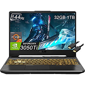 ASUS TUF Gaming A15 15.6" FHD 144Hz (32GB RAM, 1TB PCIe SSD, AMD 8-Core Ryzen 7 4800H (Beat i7-10750H), RTX 3050 Ti) Gaming Laptop, RGB Backlit, Type-C, Wi-Fi 6, IST Computers HDMI, Win 11 Home - 2022