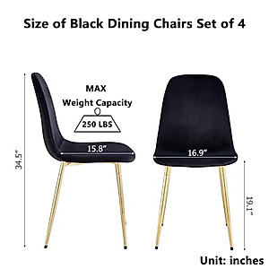 Mid Century Modern Dining Chairs Set of 4, Kitchen & Dining Room Chairs with Soft Velvet Fabric Cover Cushion Seat and Golden Metal Legs, Dining Chair for Living Rooms and Farmhouses,Black 1,Set Of 4