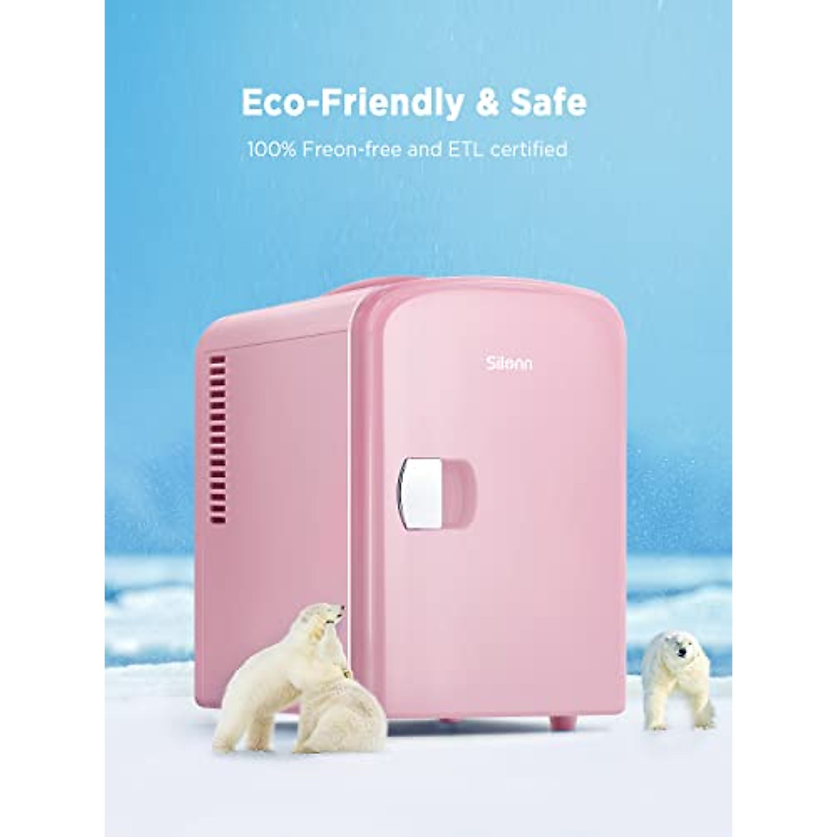 Silonn Mini Fridge, Portable Skin Care Fridge, 4 L/6 Can Cooler and Warmer Small Refrigerator with Eco Friendly for Home, Office, Car and College Dorm Room, Compact Refrigerator and Pink (SLRE01P)